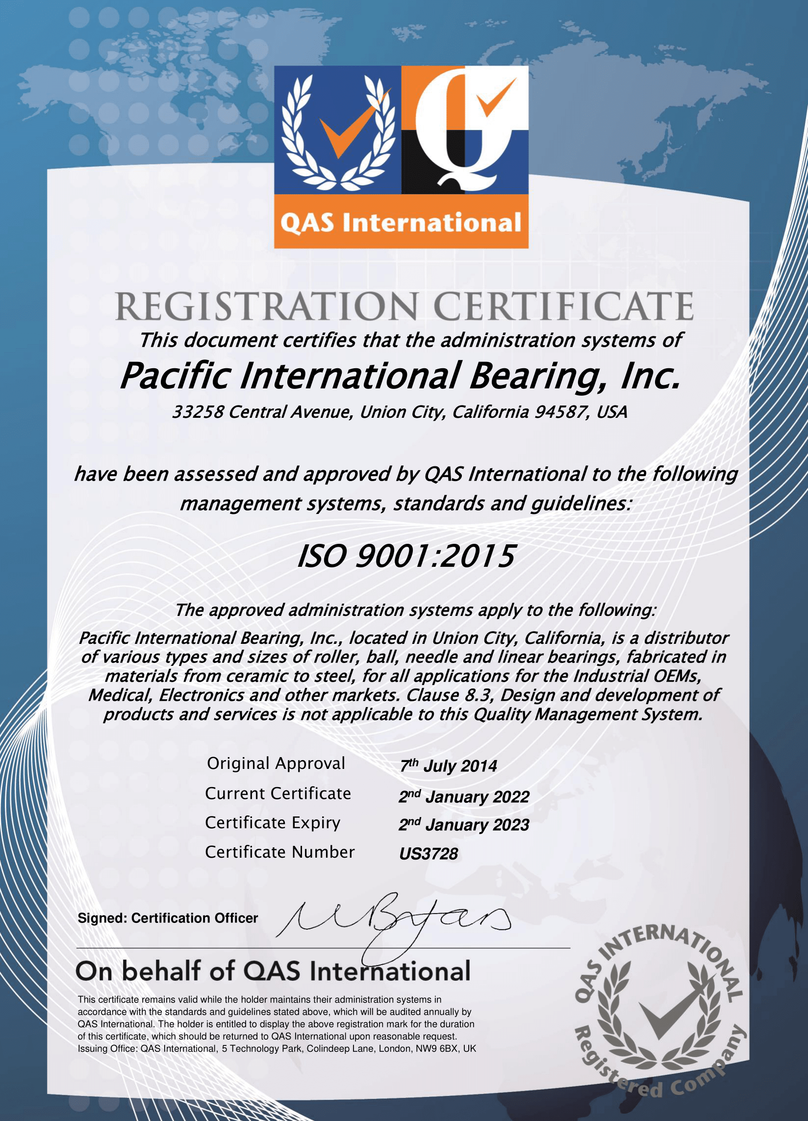 Quality / ISO Certification - PIB Sales
